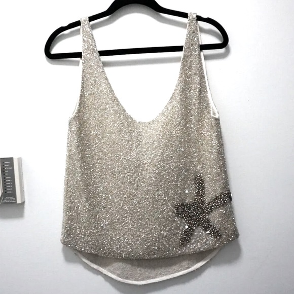 Retrofete | Tops | Retrofete Womens Beaded Embellished Silver Tank Top ...